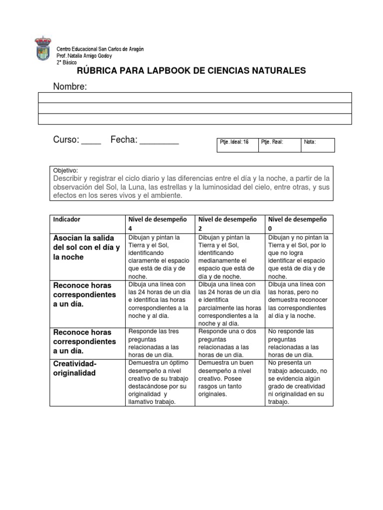 2° Básico Ciencias Naturales Rúbrica para Lapbook Semana Del 30 Marzo ...