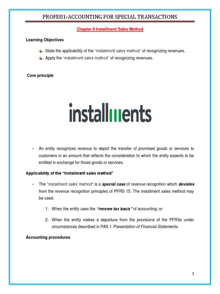 Chapter 8 Installment Sales Method-PROFE01 | PDF