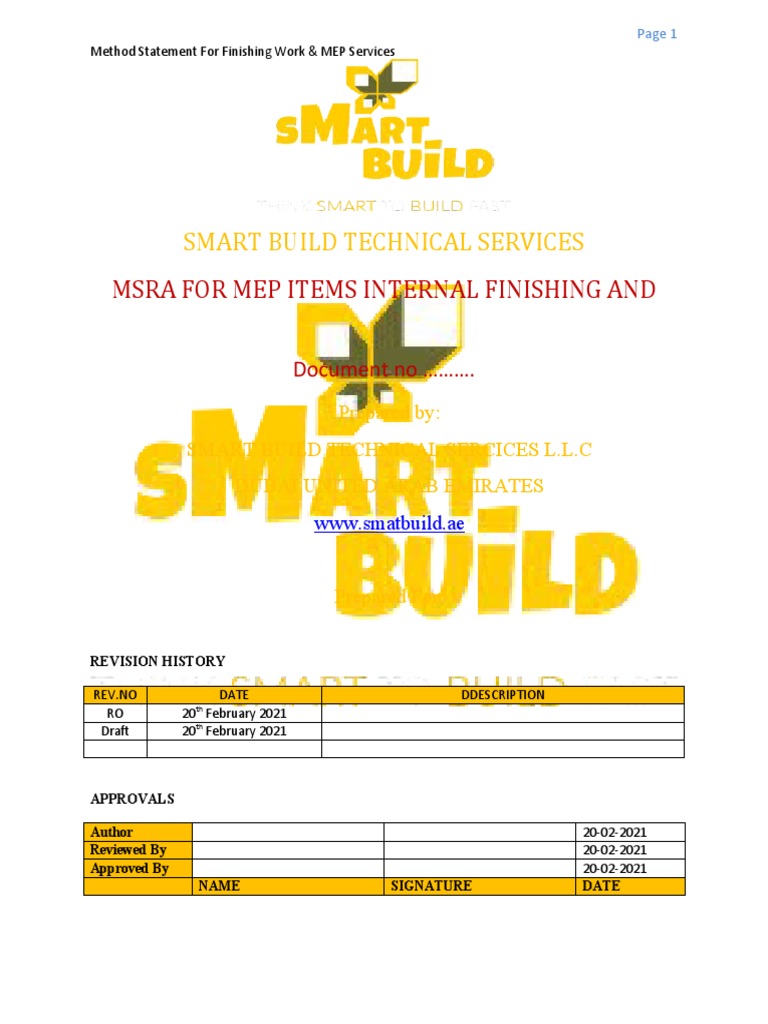 Method Statement For MEP & Internal Finishing | PDF