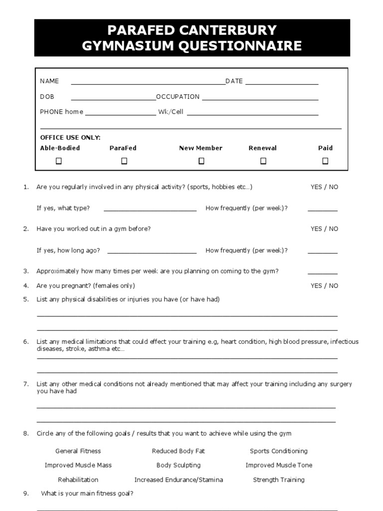 Gym Questionnaire 2009 | PDF | Physical Fitness | Recreation