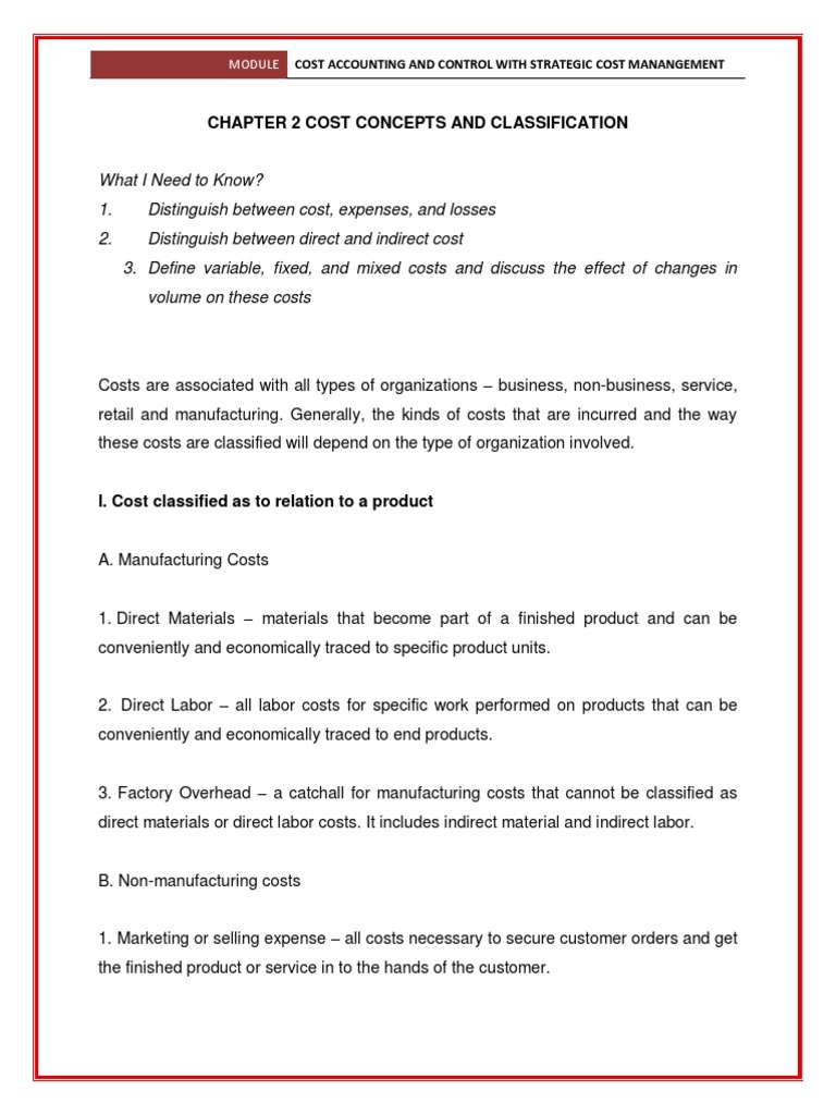 Chapter 2 Cost Concepts and Classification | PDF | Cost Accounting | Cost