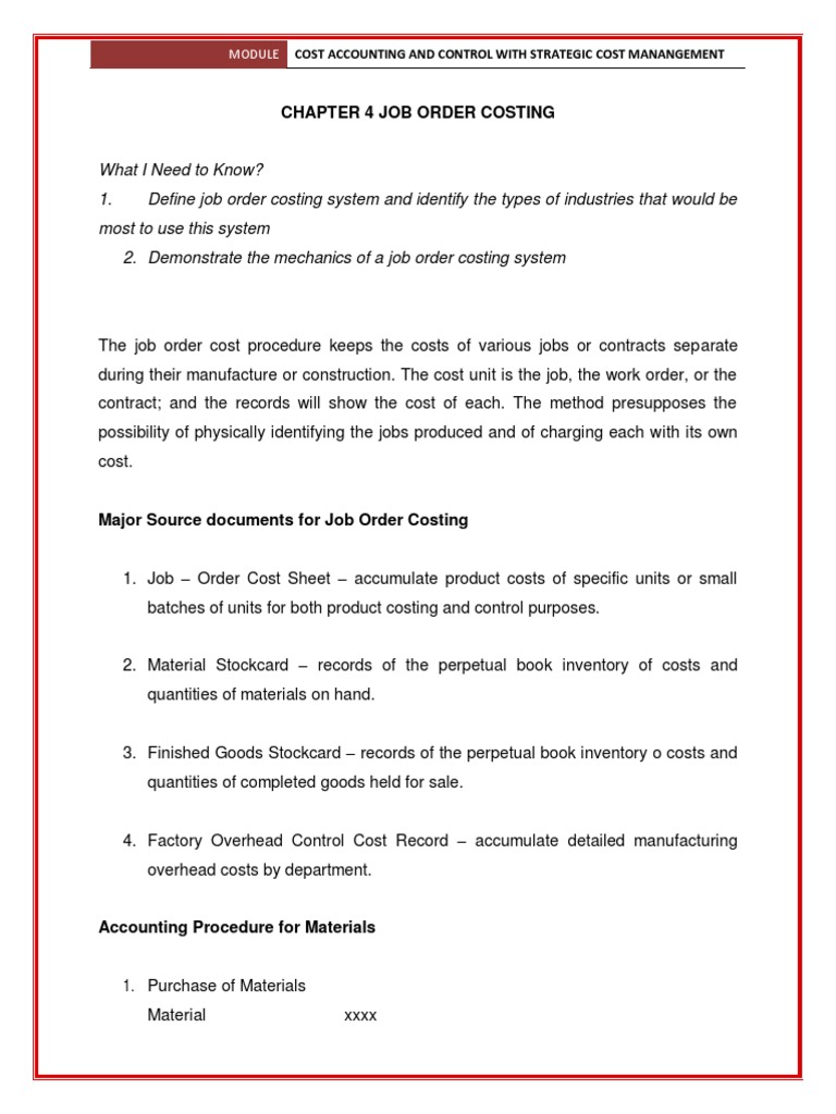 Job Order Costing Overview and Procedures | PDF | Cost Of Goods Sold ...