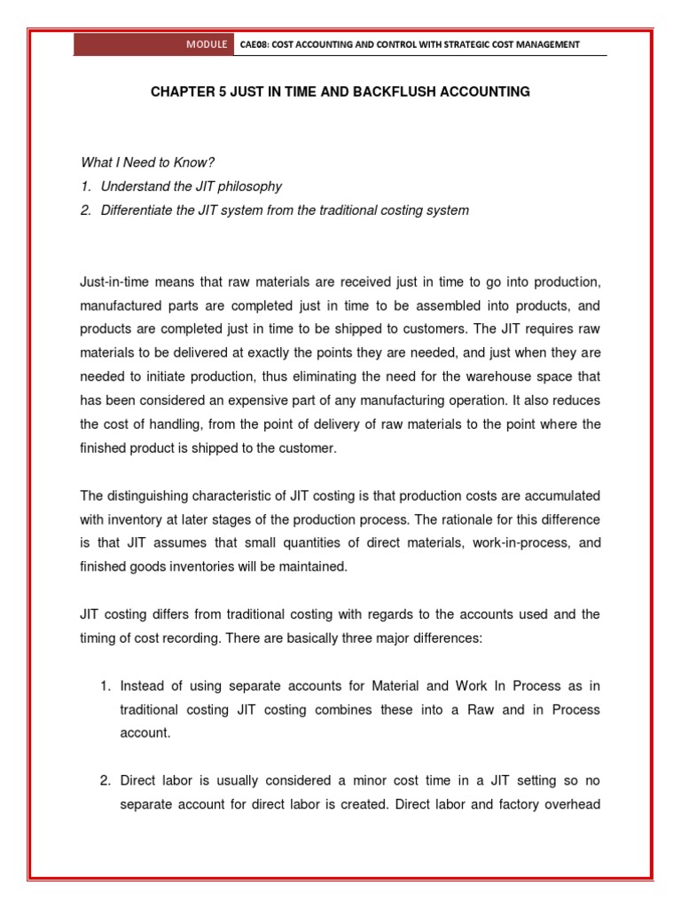 Chapter 5 Just in Time and Backflush Accounting | PDF | Inventory ...