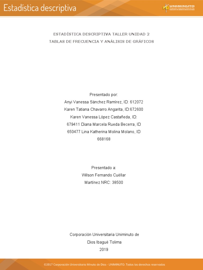 Estadistica Descriptiva Taller Unidad 2 Tablas de Frecuencia y Analisis de Graficos | PDF ...