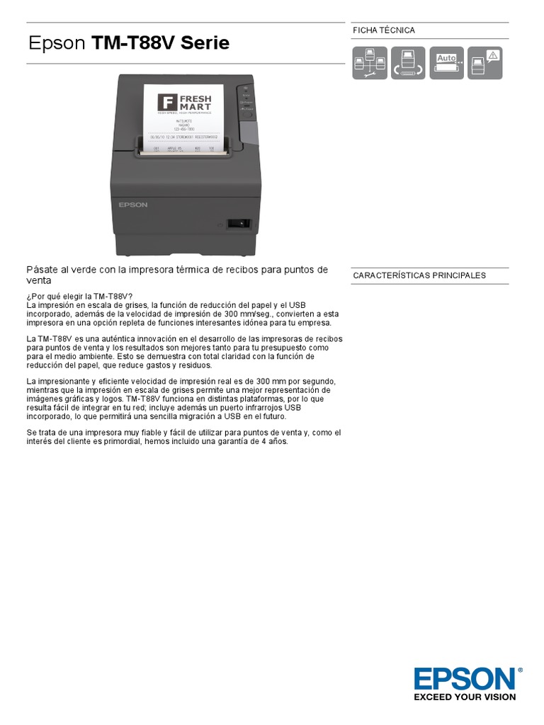 Epson TM T88V Serie Datasheet | PDF | Impresora (Computación) | USB