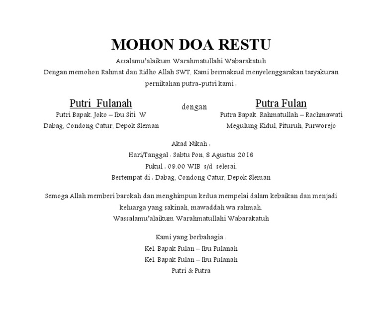 Contoh Ucapan Mohon Doa Restu | PDF