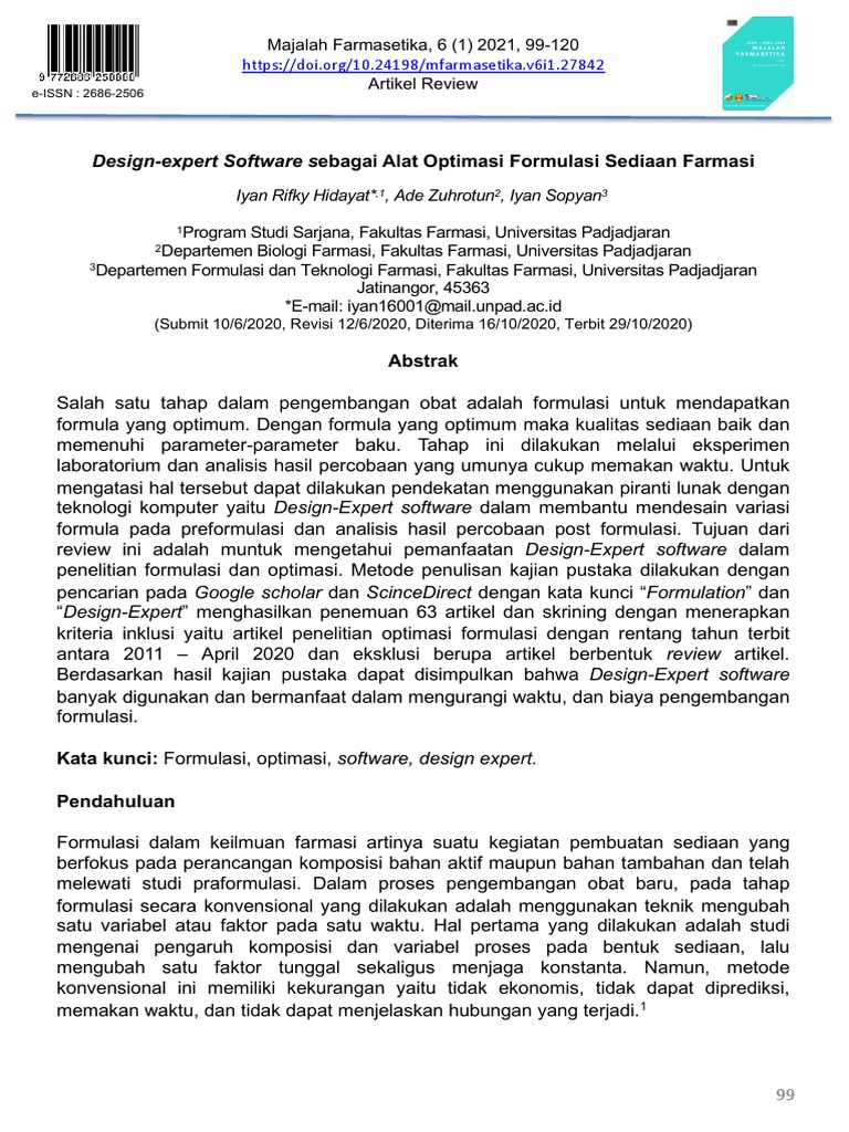 Design-Expert Software Sebagai Alat Optimasi Formu | PDF