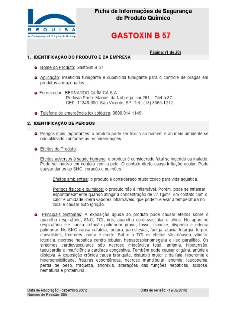 Gastoxin b57 - Fispq - Rev 05 | PDF | Embalagem e rotulagem | Combustão