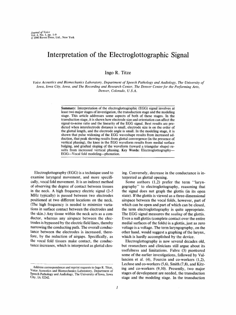 Interpretation of The Electroglottographic Signal - Ingo Titze | PDF ...