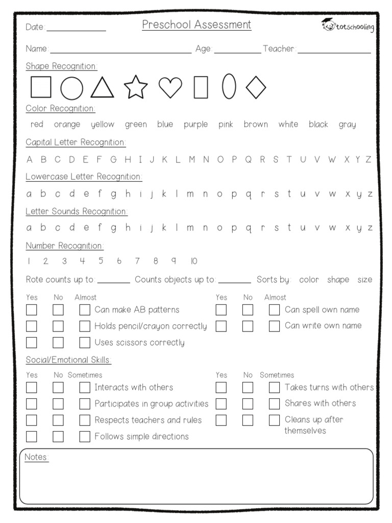 Free - Preschool Assessment Form | PDF