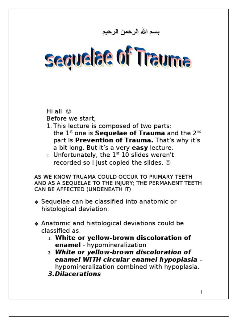 Sequelae of Trauma | PDF