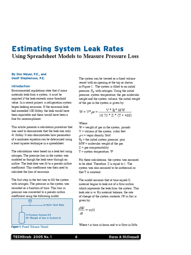 Estimating System Leak Rates: Using Spreadsheet Models To Measure ...