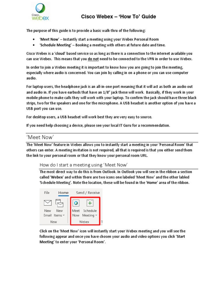 Webex - How To Guide | PDF | Headphones | Desktop Computer