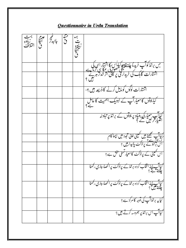 Questionnaire in Urdu Translation | PDF
