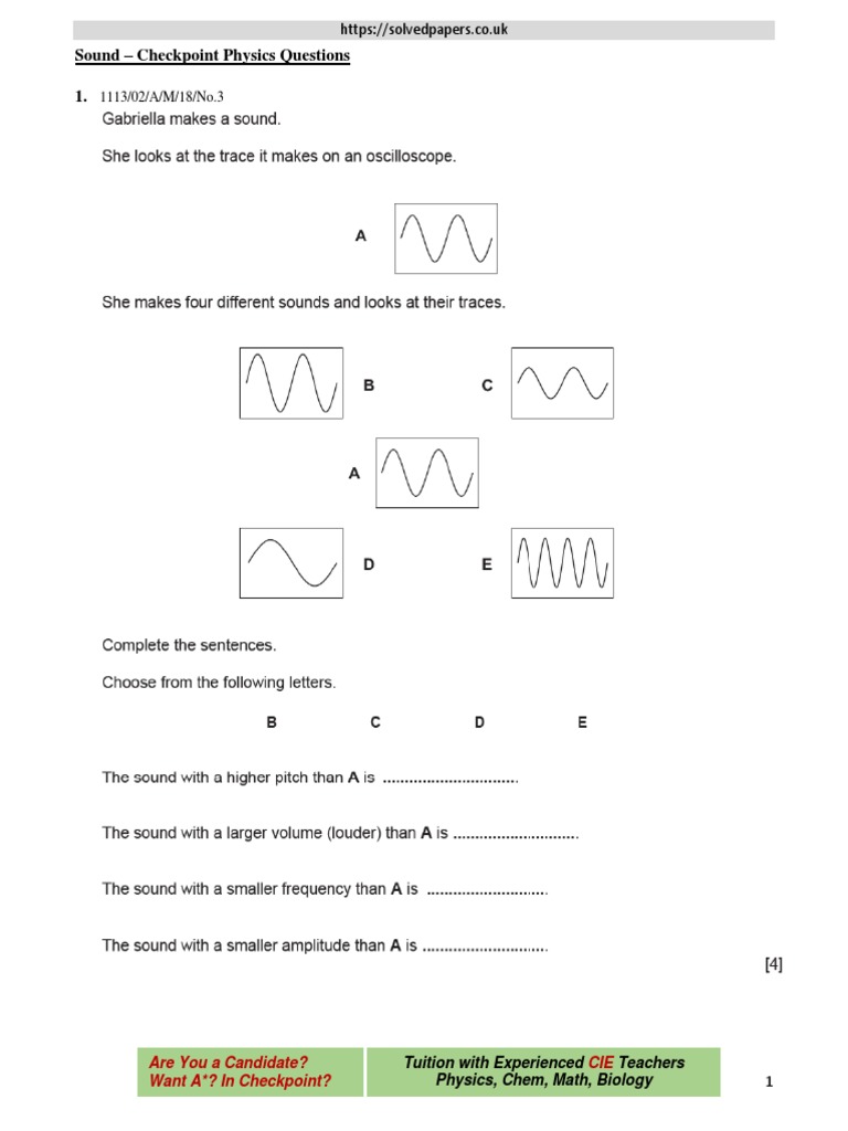 Sound - Checkpoint Physics Questions 1.: 1113/02/A/M/18/No.3 | Download ...