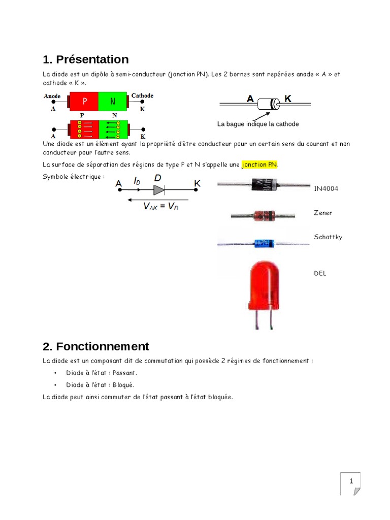 Fonctionnement et caractéristiques des diodes | PDF | Diode | Diode ...