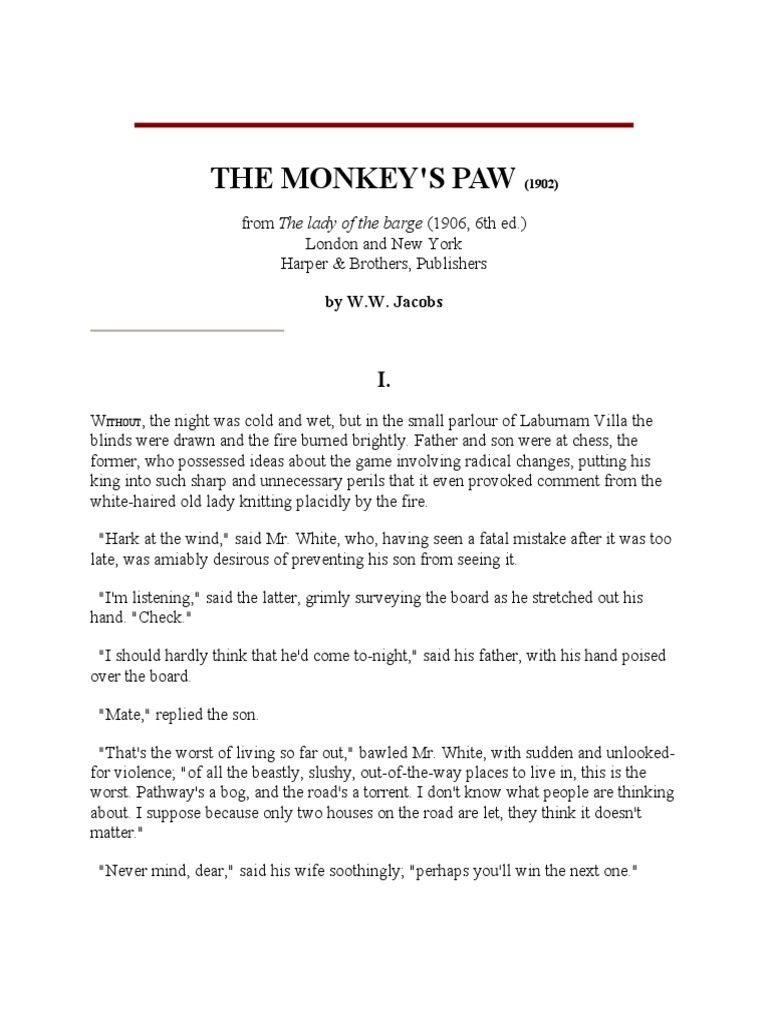 The Monkey's Paw: A Cautionary Tale | PDF