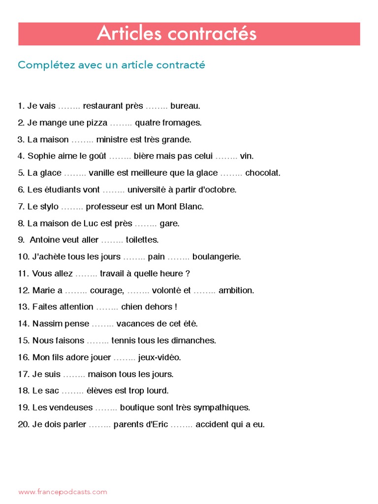 Exercices sur les articles contractés | PDF