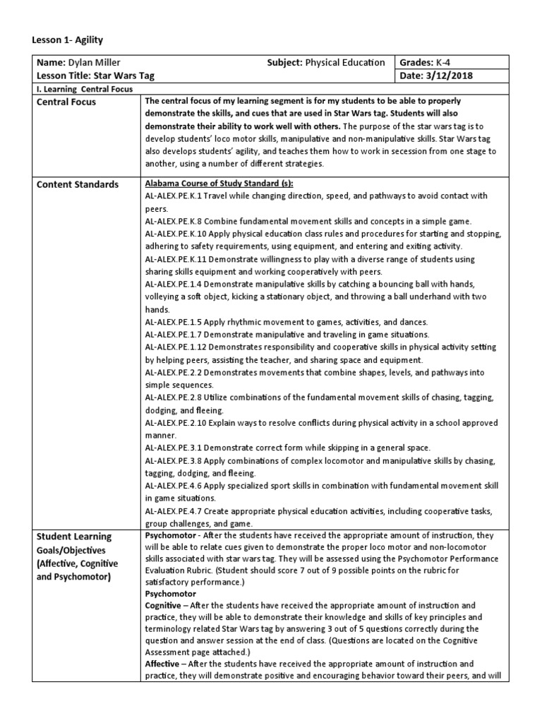 Star Wars Tag: PE Lesson Plan K-4 | PDF | Physical Education | Princess ...