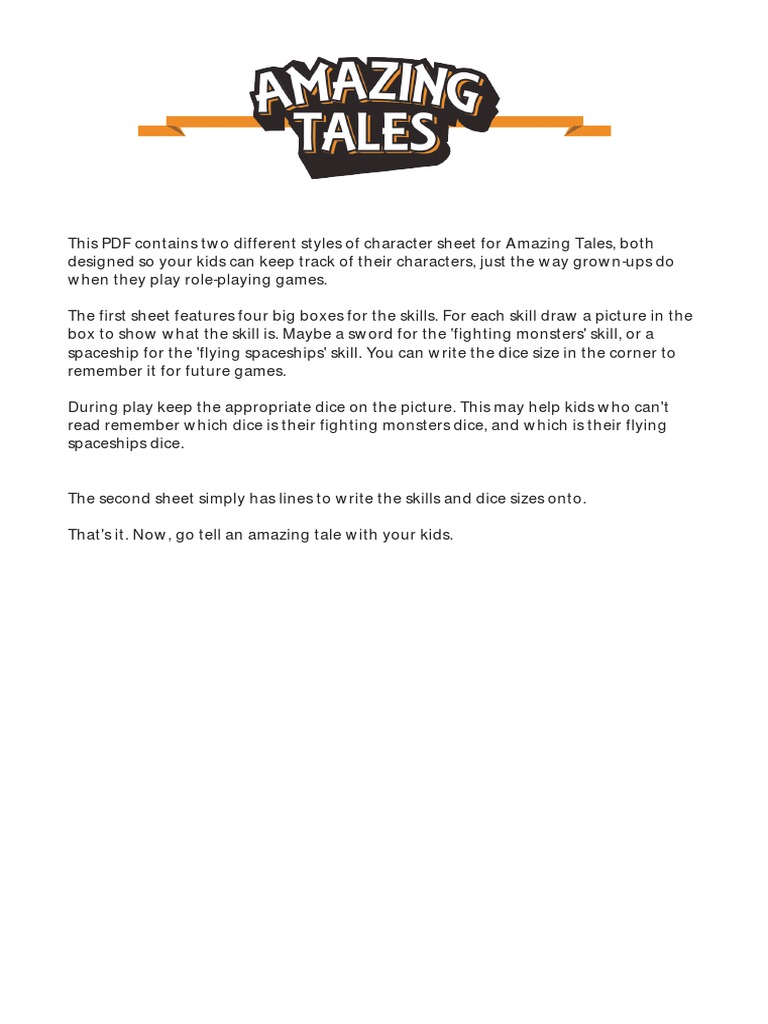 Amazing Tales Character Sheets for Kids | PDF