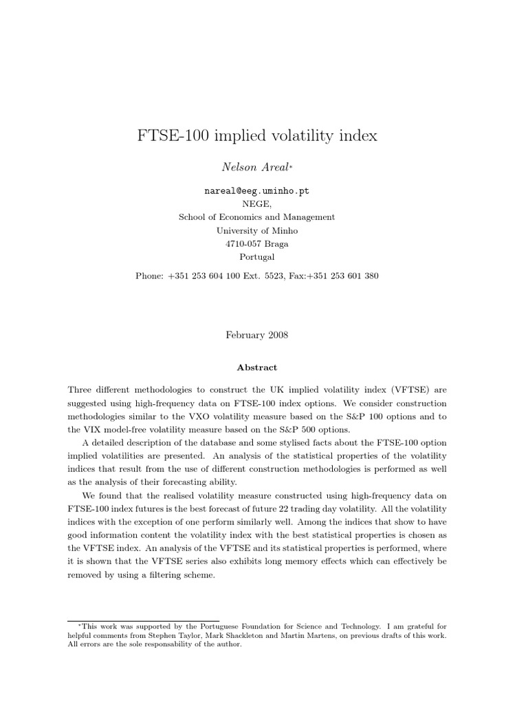 (University of Minho, Areal) FTSE-100 Implied Volatility Index | PDF | Vix | Implied Volatility