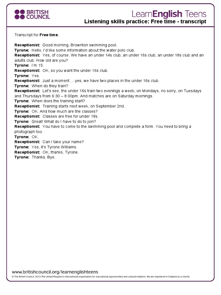 Free Time - Transcript 3 | PDF