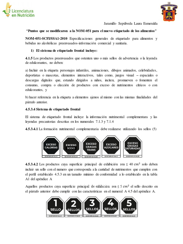 Modificaciones NOM-051 JSLE | PDF | Fructosa | Carbohidratos
