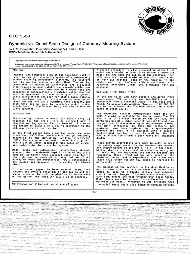 ILL-Dynamic vs. Quasi-Static Design of Catenary Mooring System | PDF ...