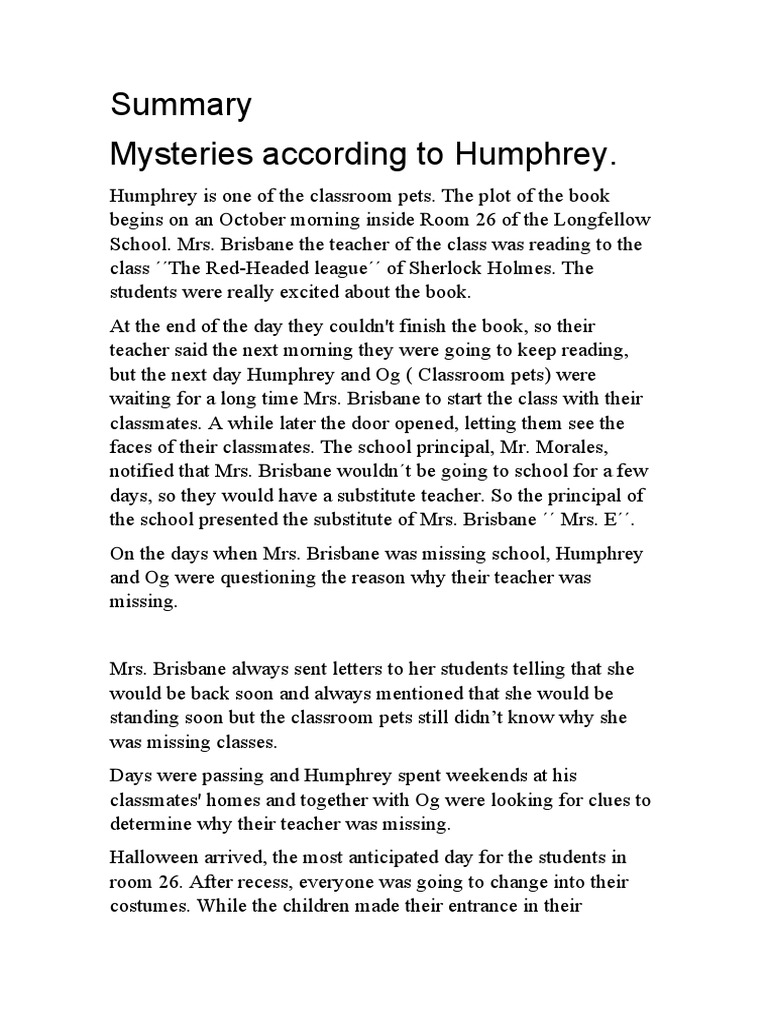 Summary Mysteries According To Humphrey | PDF