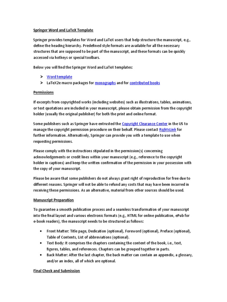 Instructions For Authors - Springer | PDF | Publishing | Book Design