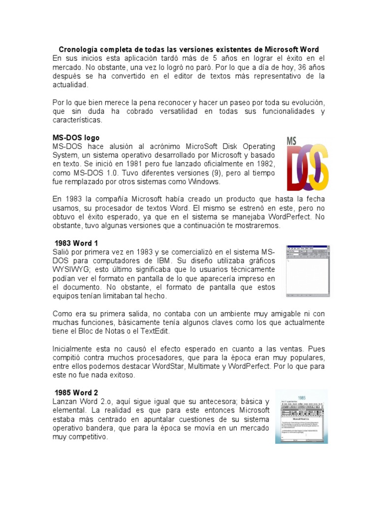 Cronología Completa de Todas Las Versiones Existentes de Microsoft Word ...