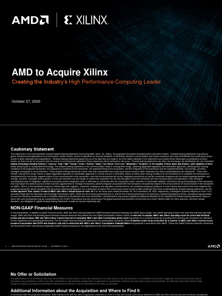 Strategic Acquisition Xilinx Investor Presentation | PDF | Advanced Micro Devices | Field ...