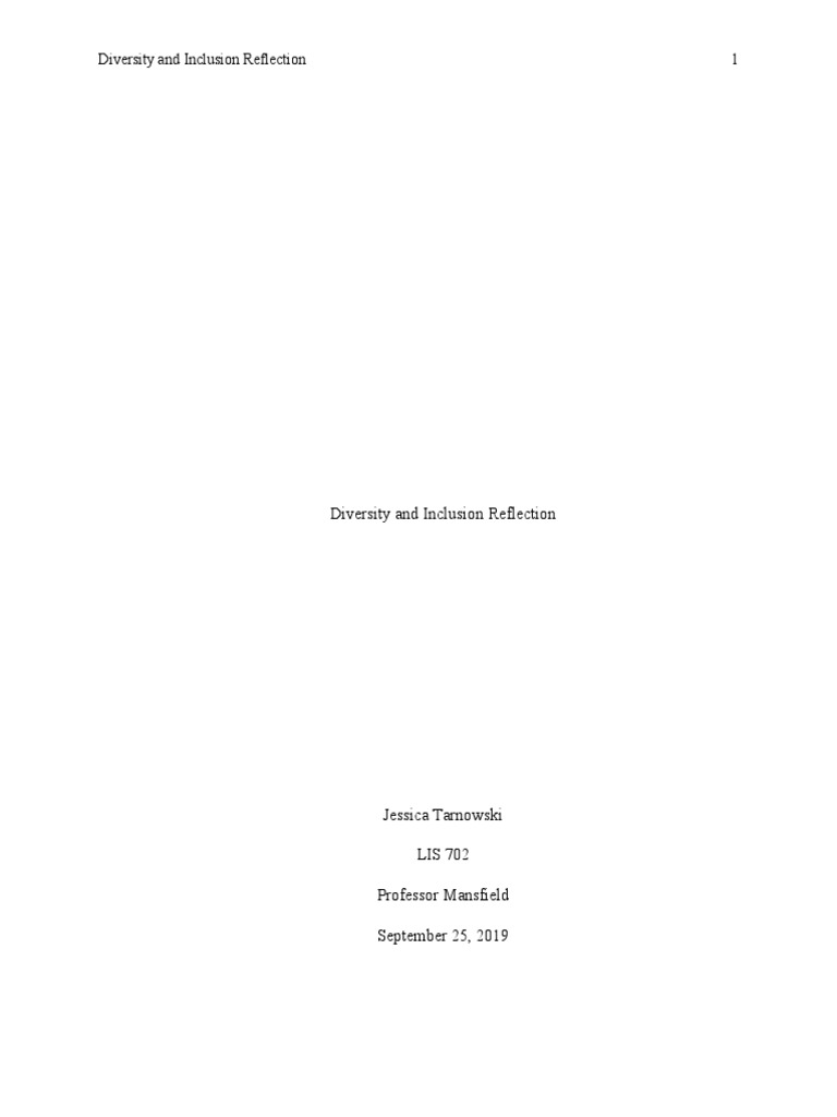 Diversity and Inclusion Reflection | PDF