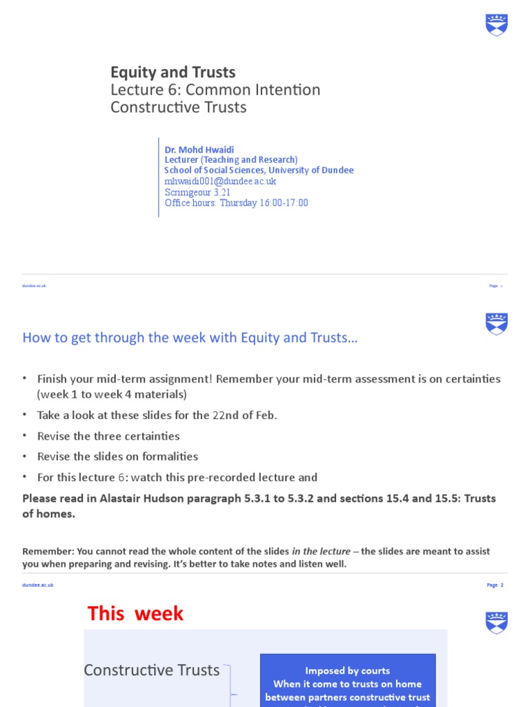 Equity and Trusts: Lecture 6: Common Intention Constructive Trusts | PDF | English Trust Law ...