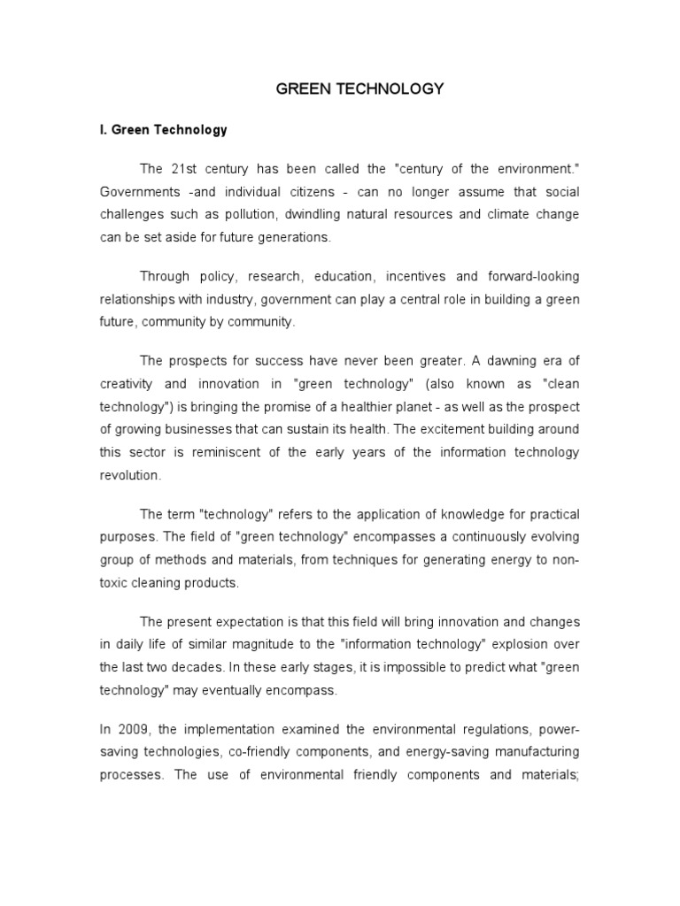 Green Technology | PDF | Sustainable Energy | Energy Development