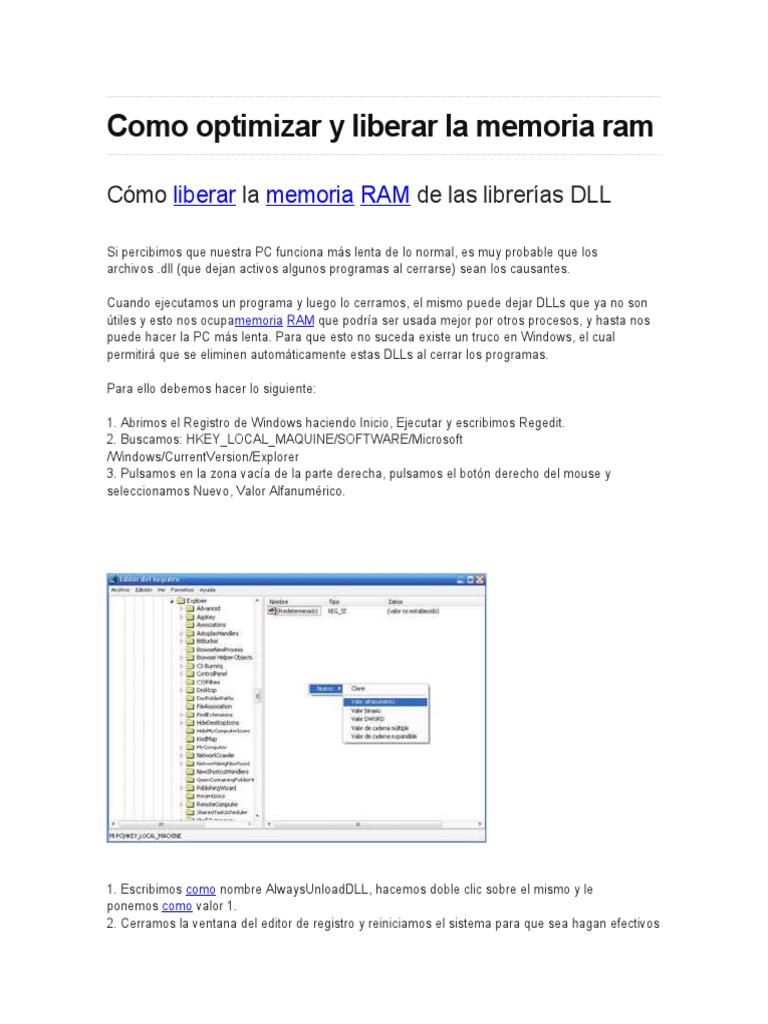 Como Optimizar y Liberar La Memoria Ram | PDF | Almacenamiento de datos ...