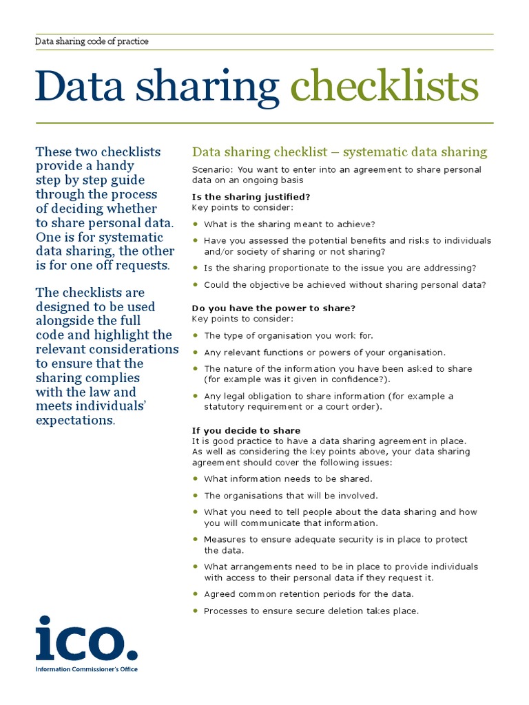 Data Sharing Checklists | PDF | Information | Risk