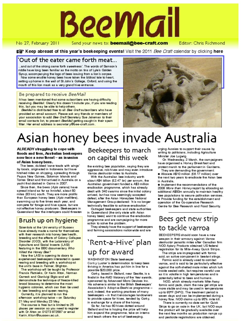 Beemail Feb 2011 | PDF | Honey Bee | Beekeeping