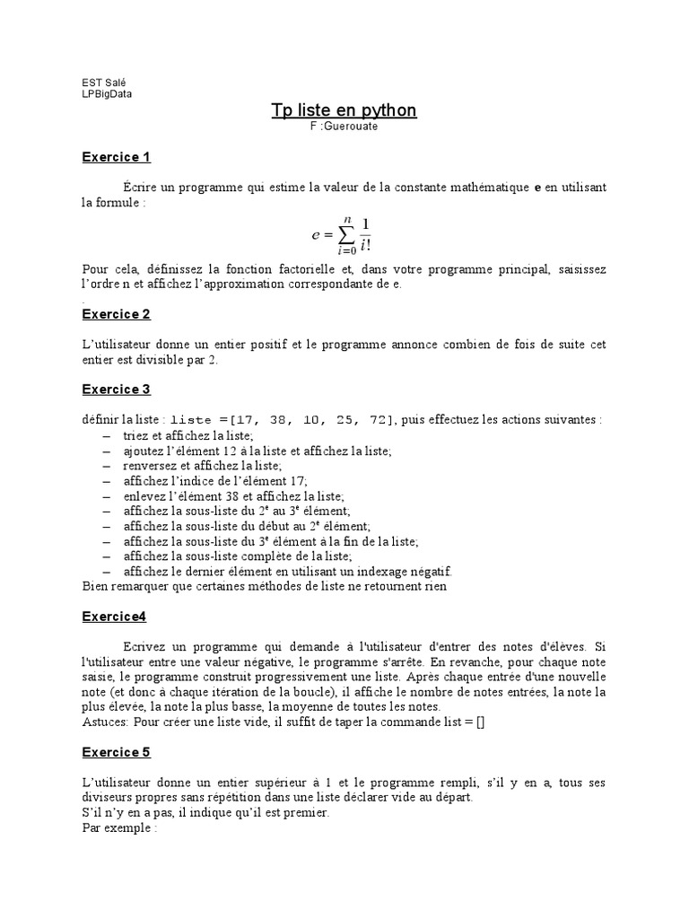 Tp2 Liste en Python | PDF