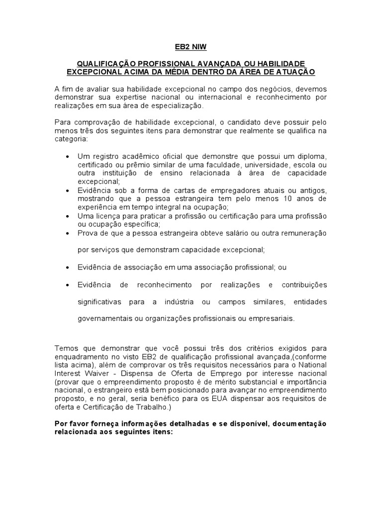 EB2 NIW Business | PDF | Desenvolvimento profissional | Os Estados Unidos