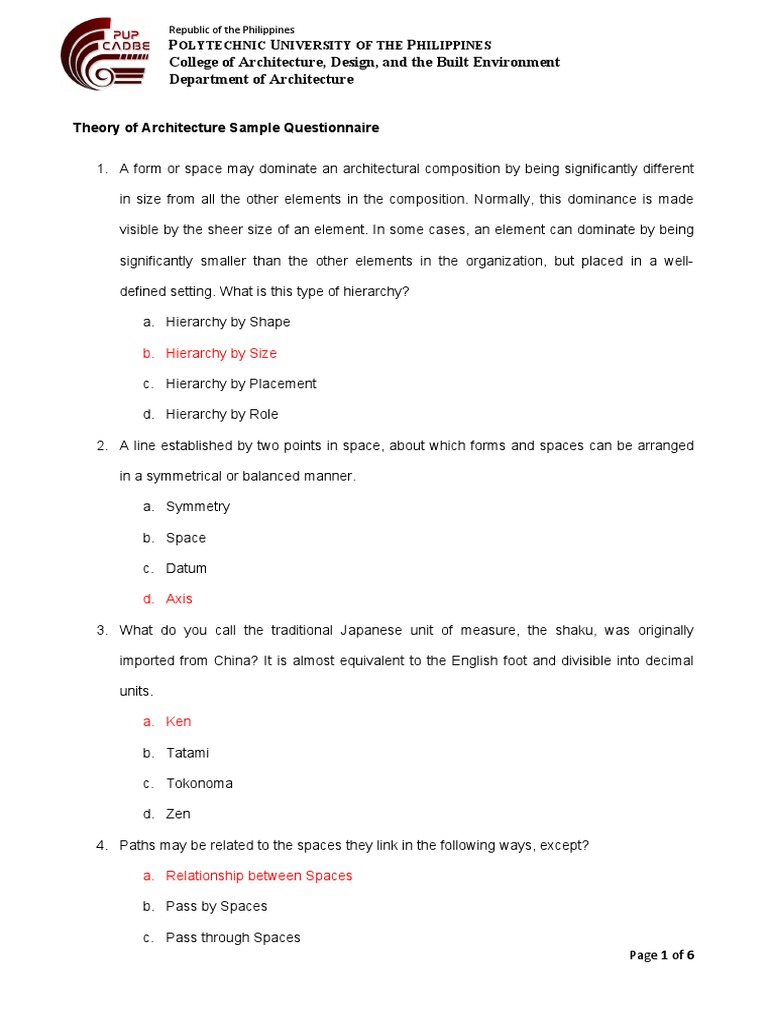 Theory of Architecture Sample Questionnaire | Download Free PDF | Plane ...