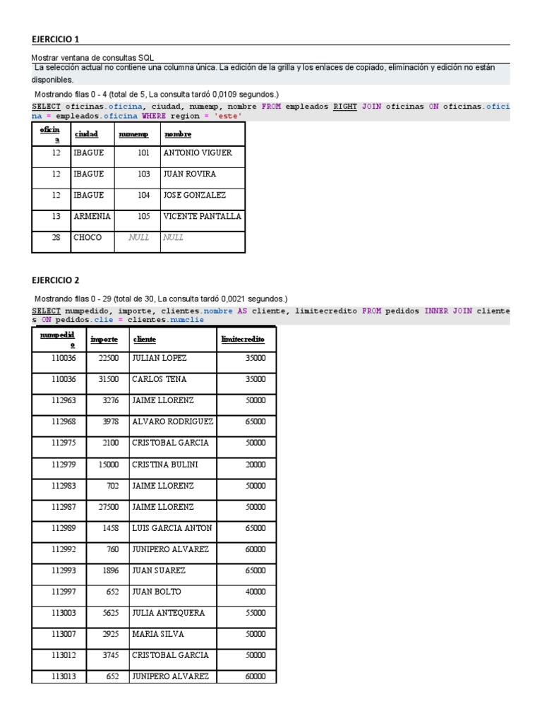 Ejercicios Multitabla | PDF | SQL | Bases de datos