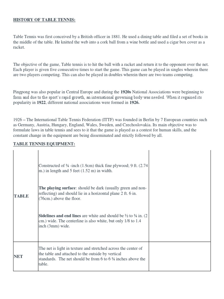 History of Table Tennis | PDF | Table Tennis | Hobbies