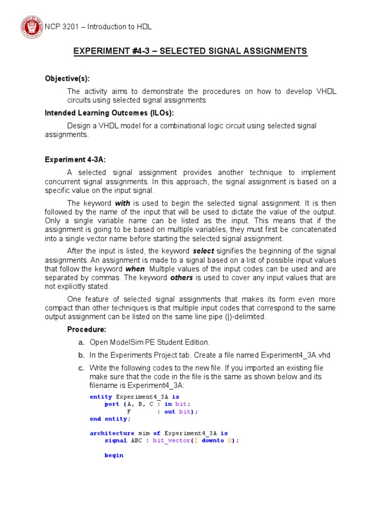 Introduction To HDL Experiment#4-3 | PDF | Hardware Description ...