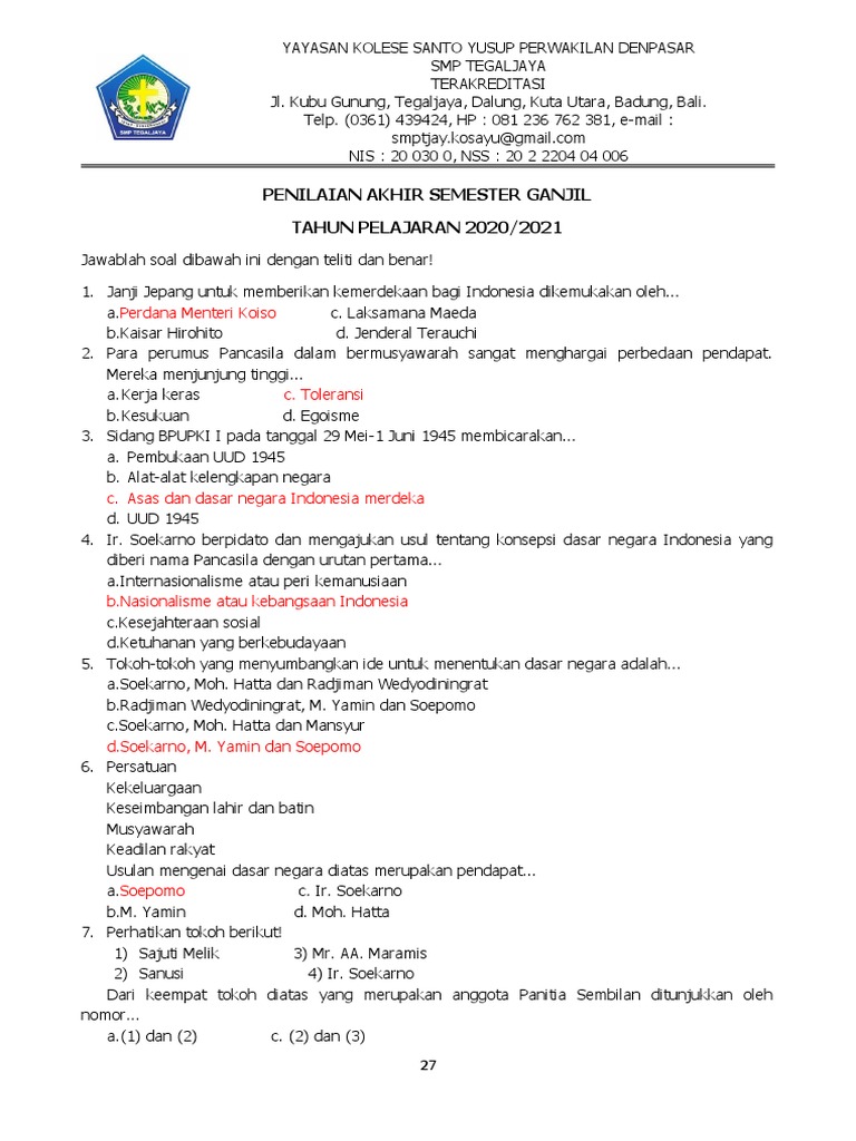 Soal Dan Jawaban Pas PPKN Kelas 7 | PDF