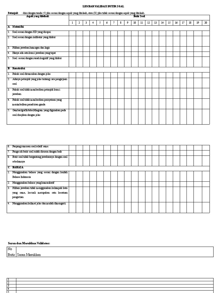 Lembar Validasi Butir Soal | PDF