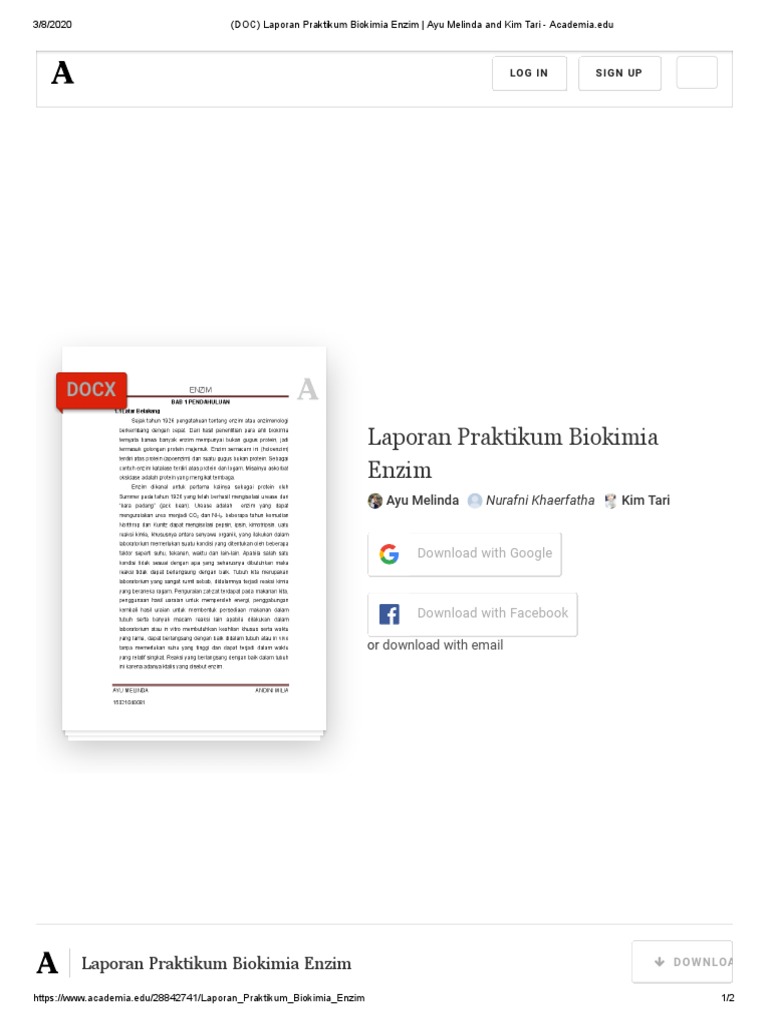 (DOC) Laporan Praktikum Biokimia Enzim - Ayu Melinda and Kim Tari ...