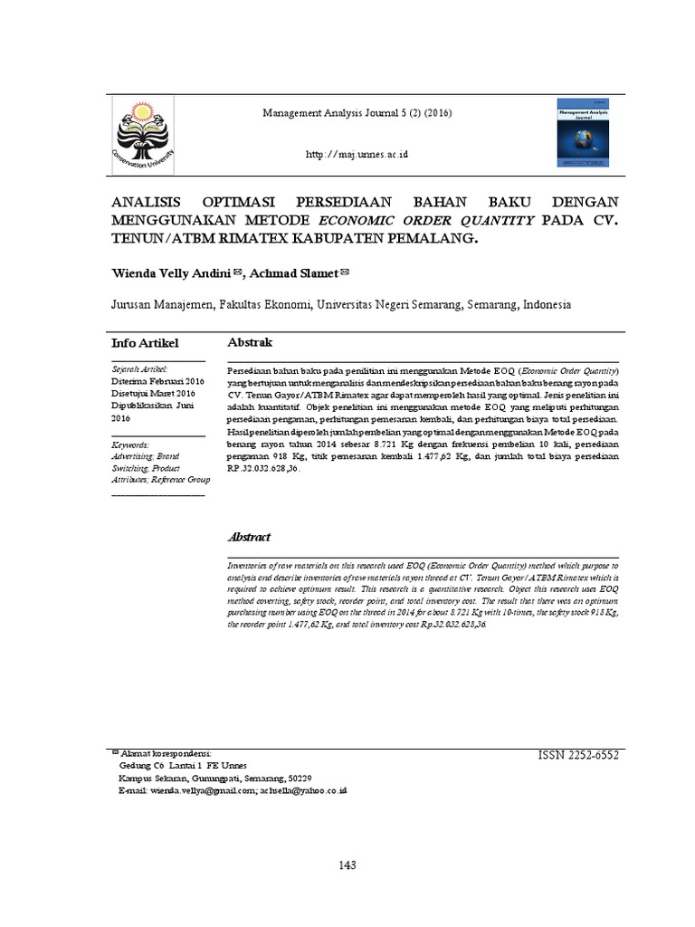 Optimalisasi Persediaan Meggunakan EOQ | PDF | Pengelolaan Keuangan & Uang