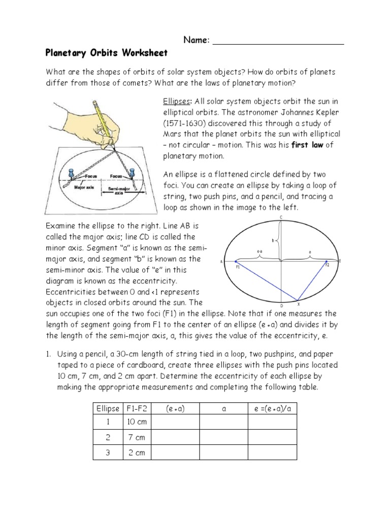 Planetary Orbits and Eccentricity Worksheet | PDF | Ellipse | Orbit