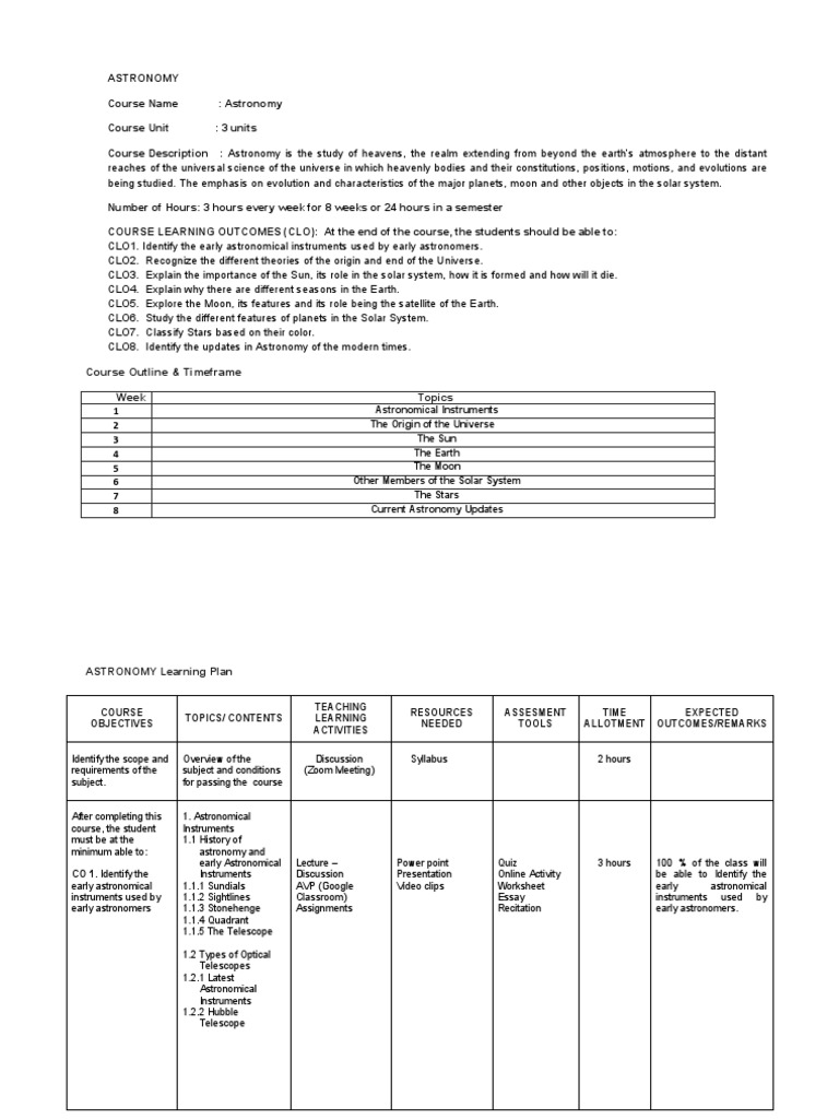 Astronomy Course Syllabus Overview | PDF | Astronomy | Planets